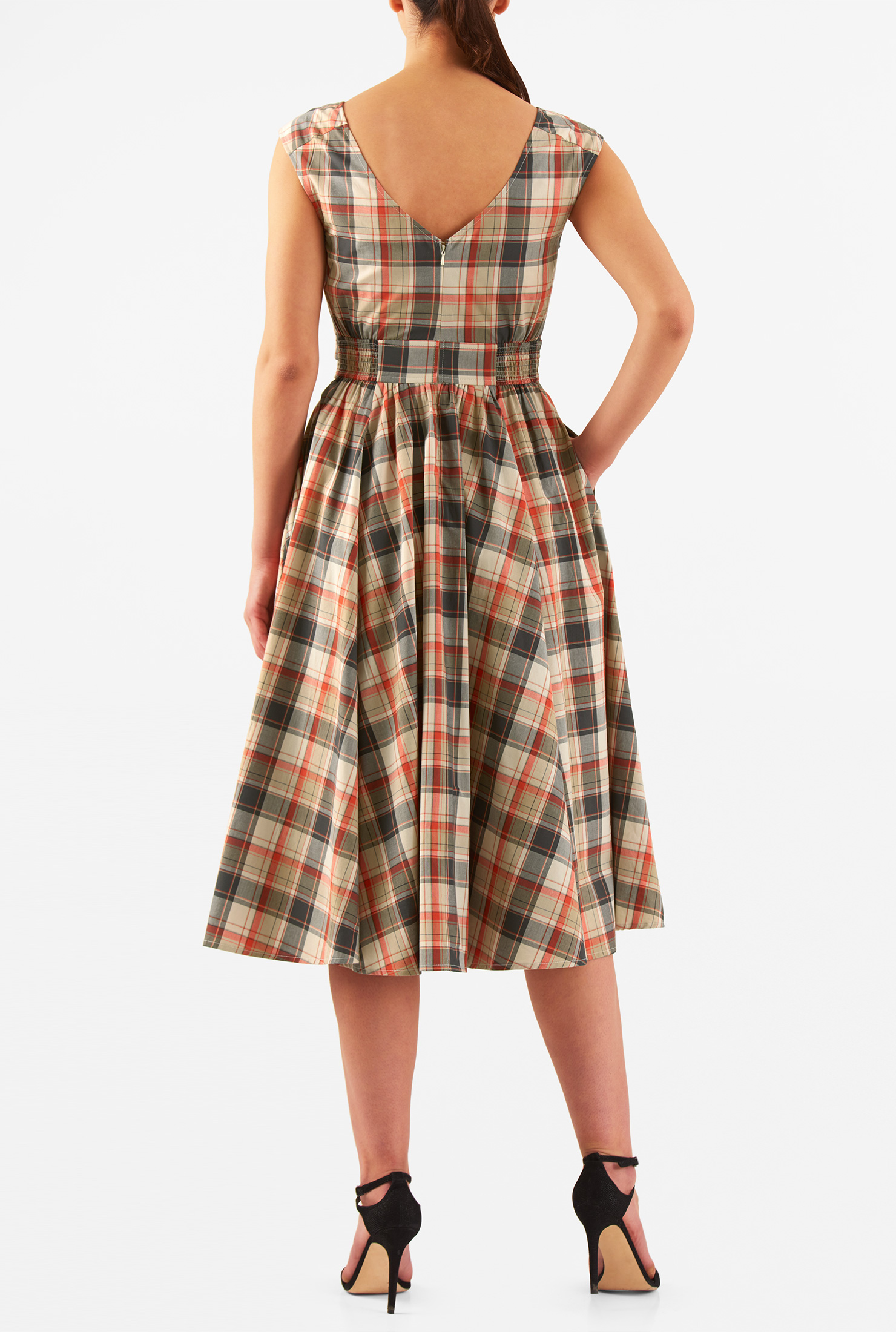 Shop Pleated surplice cotton check dress | eShakti