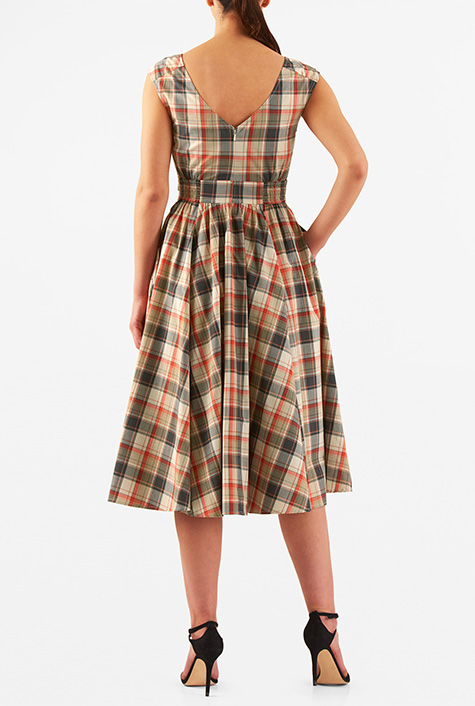 Shop Pleated surplice cotton check dress | eShakti