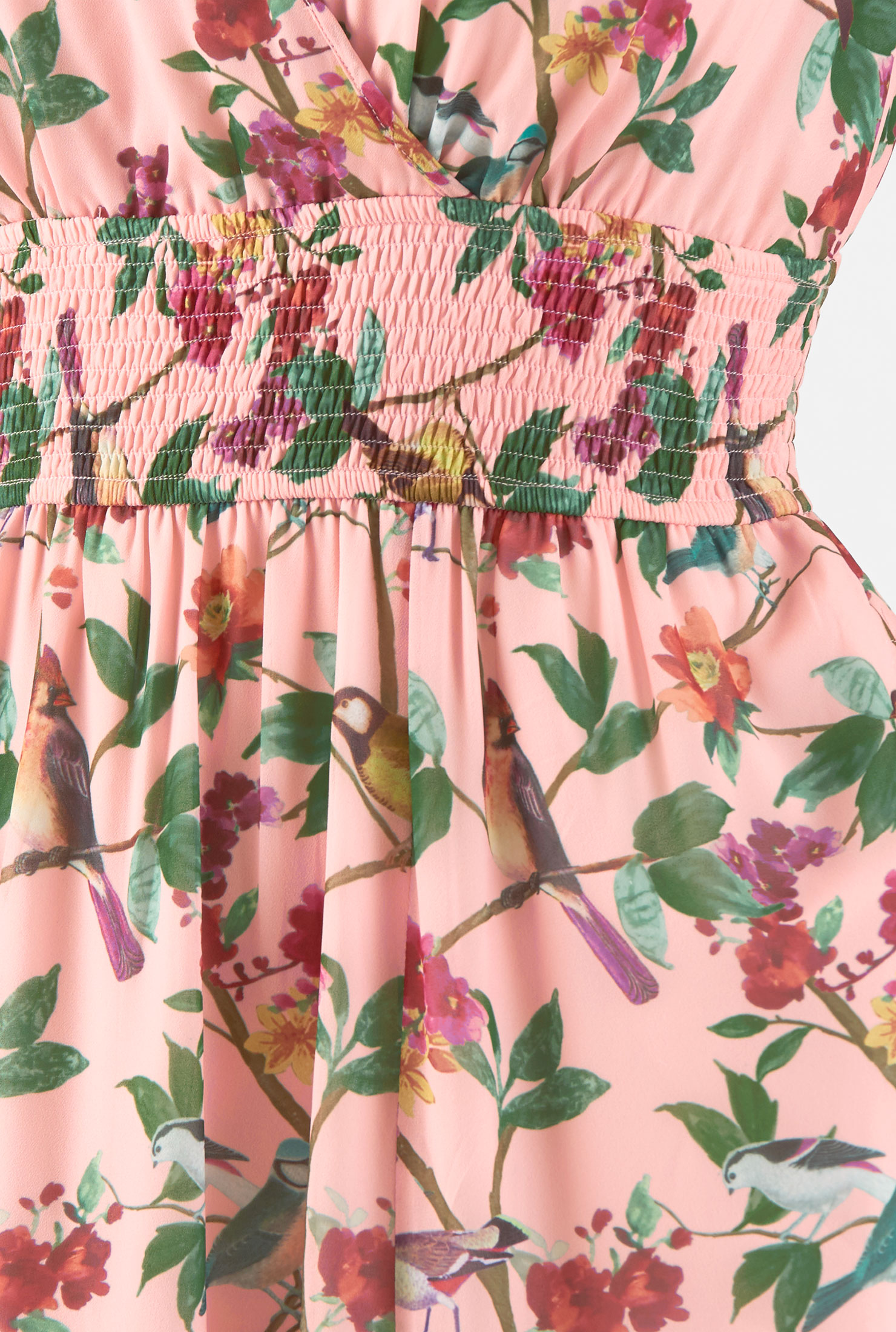 Shop Elastic waist floral bird print georgette maxi dress | eShakti