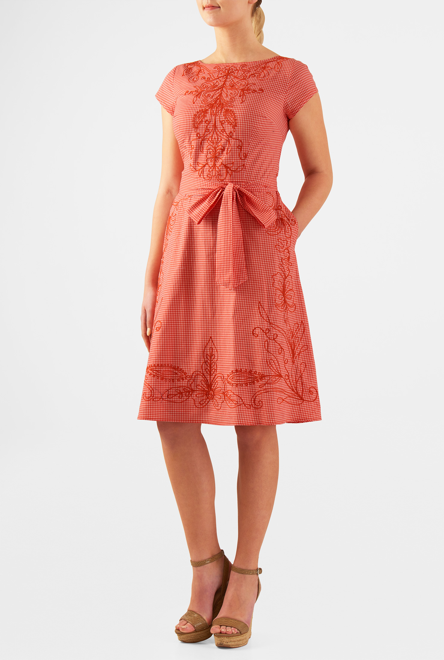 Shop Filigree embellished gingham check dress | eShakti