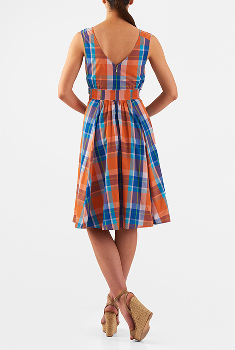 Shop Pleated surplice cotton check dress | eShakti