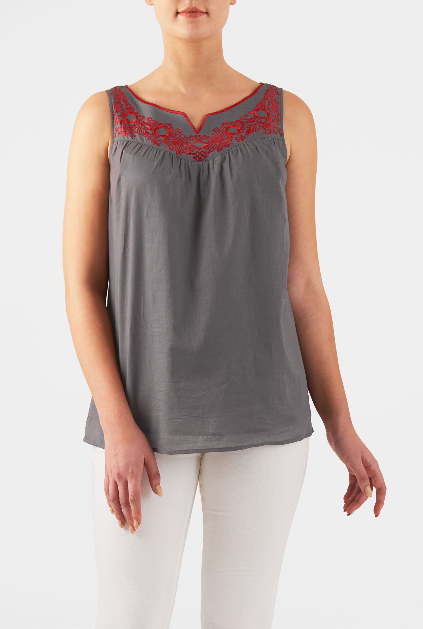 Shop Graphic embellished cotton voile top | eShakti