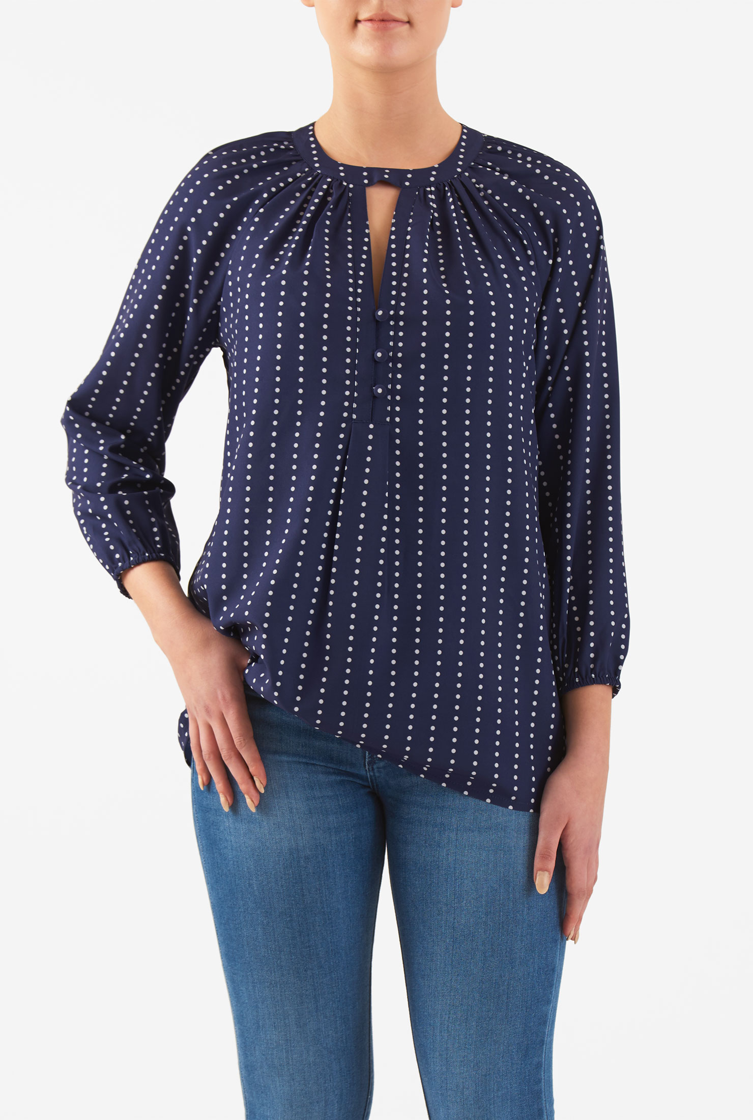 Shop Polka dot print keyhole crepe top | eShakti