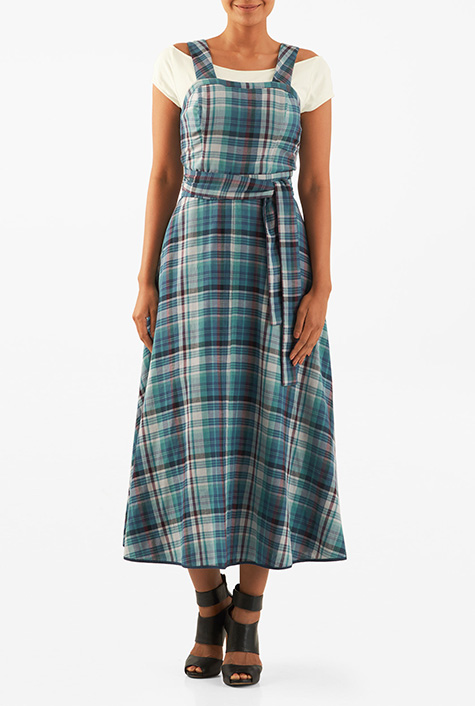 Shop Cotton check reversible wrap maxi dress | eShakti