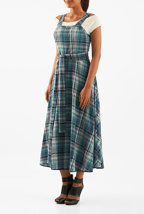 Shop Cotton check reversible wrap maxi dress | eShakti