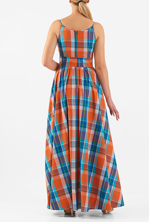 Shop Cotton check surplice maxi dress | eShakti