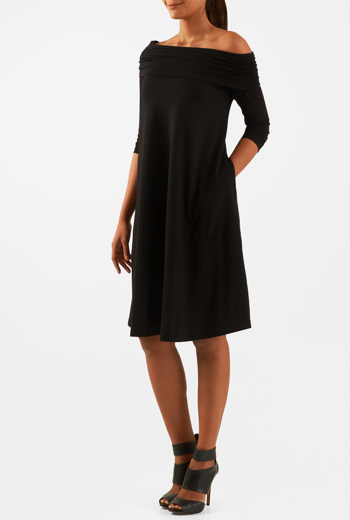Shop Off-shoulder cotton knit shift dress | eShakti