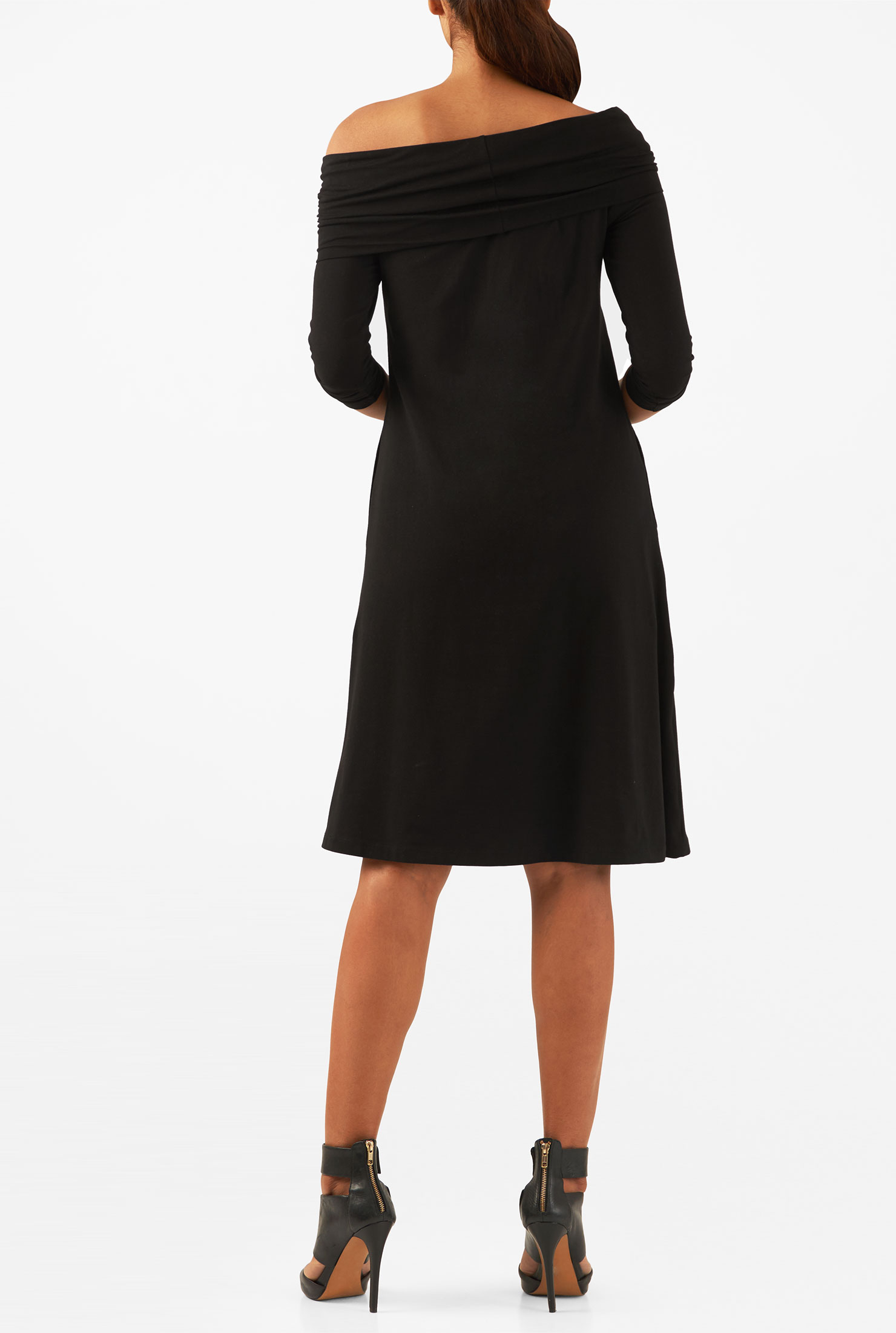 Shop Off-shoulder cotton knit shift dress | eShakti