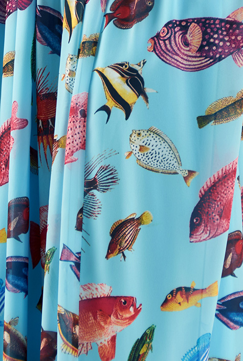 Shop Fish print deep V-neck georgette maxi dress | eShakti