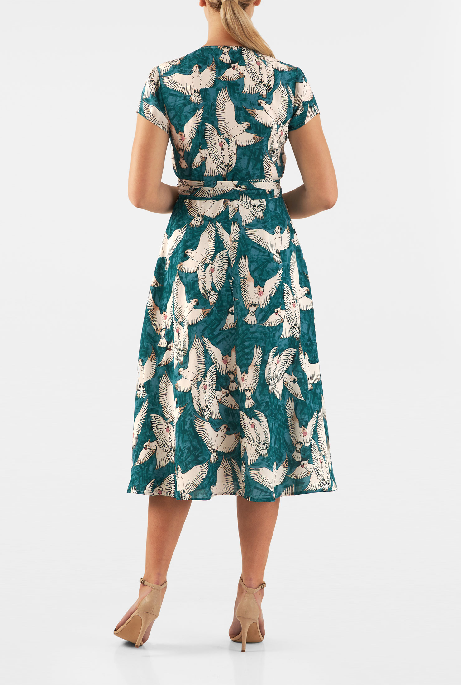 Shop Bird print crepe wrap dress | eShakti