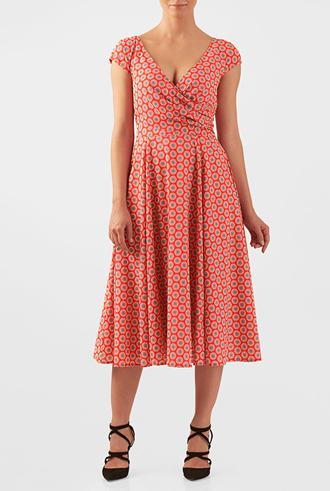 Shop Pleated surplice floral tile print dress | eShakti