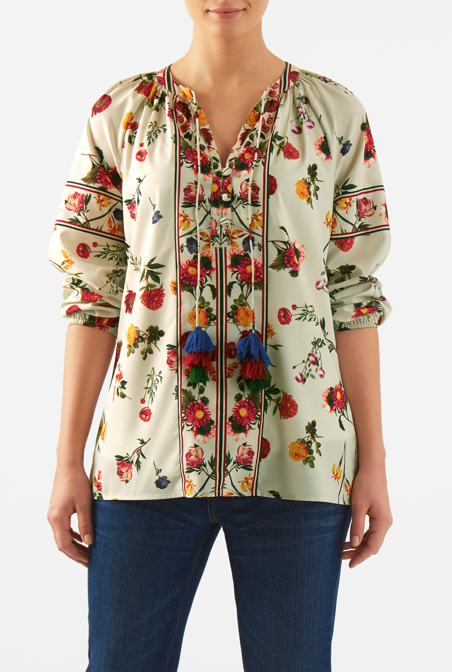 Shop Botanical print tassel ties tunic top | eShakti