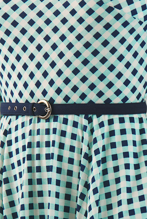 Shop Gingham check print cotton knit belted maxi dress | eShakti