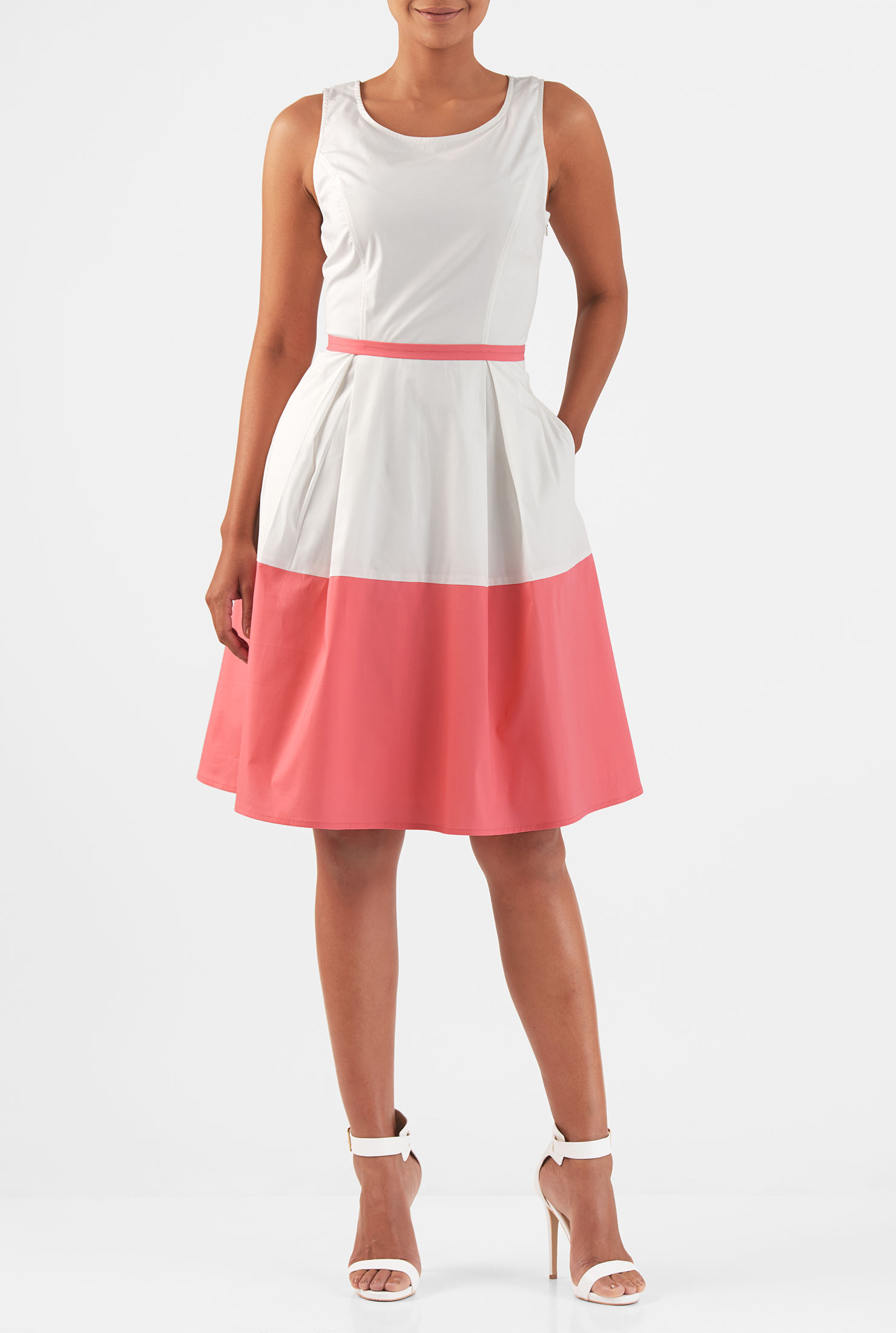 Shop Retro style colorblock poplin dress | eShakti
