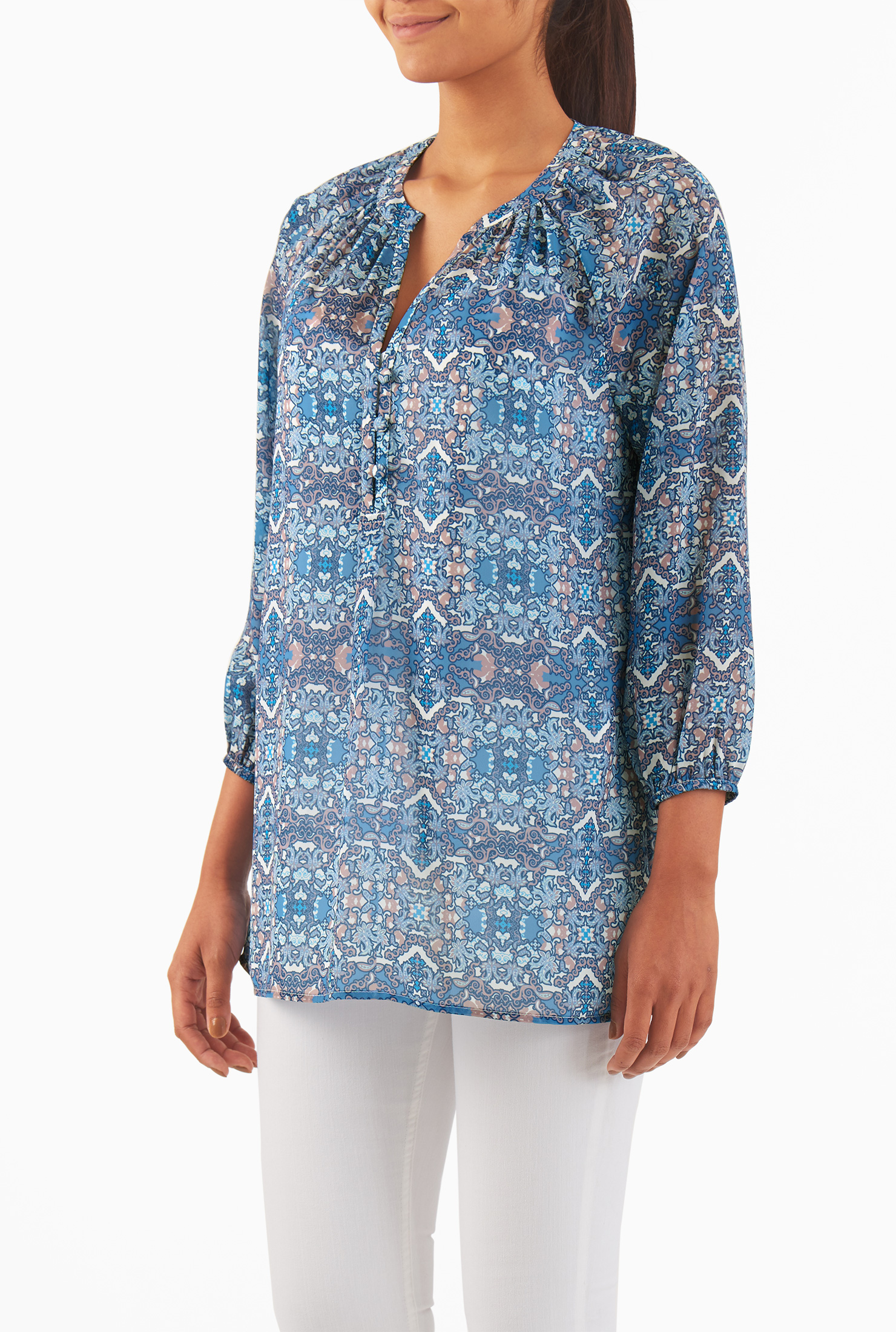 Shop Split neck tile print georgette tunic | eShakti