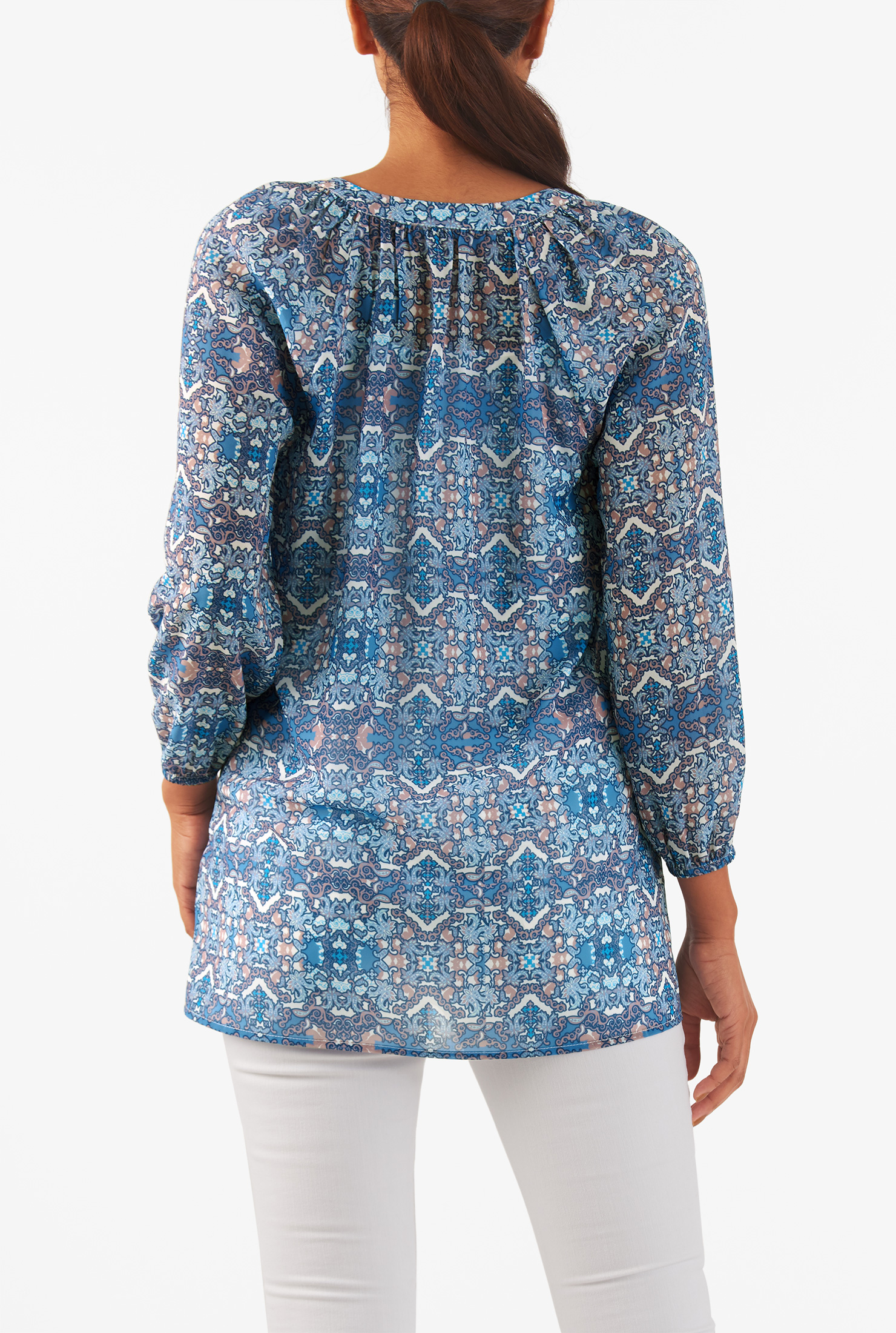 Shop Split neck tile print georgette tunic | eShakti