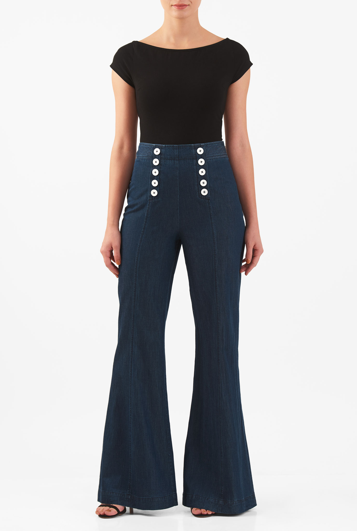 Shop Deep indigo cotton denim sailor pants | eShakti