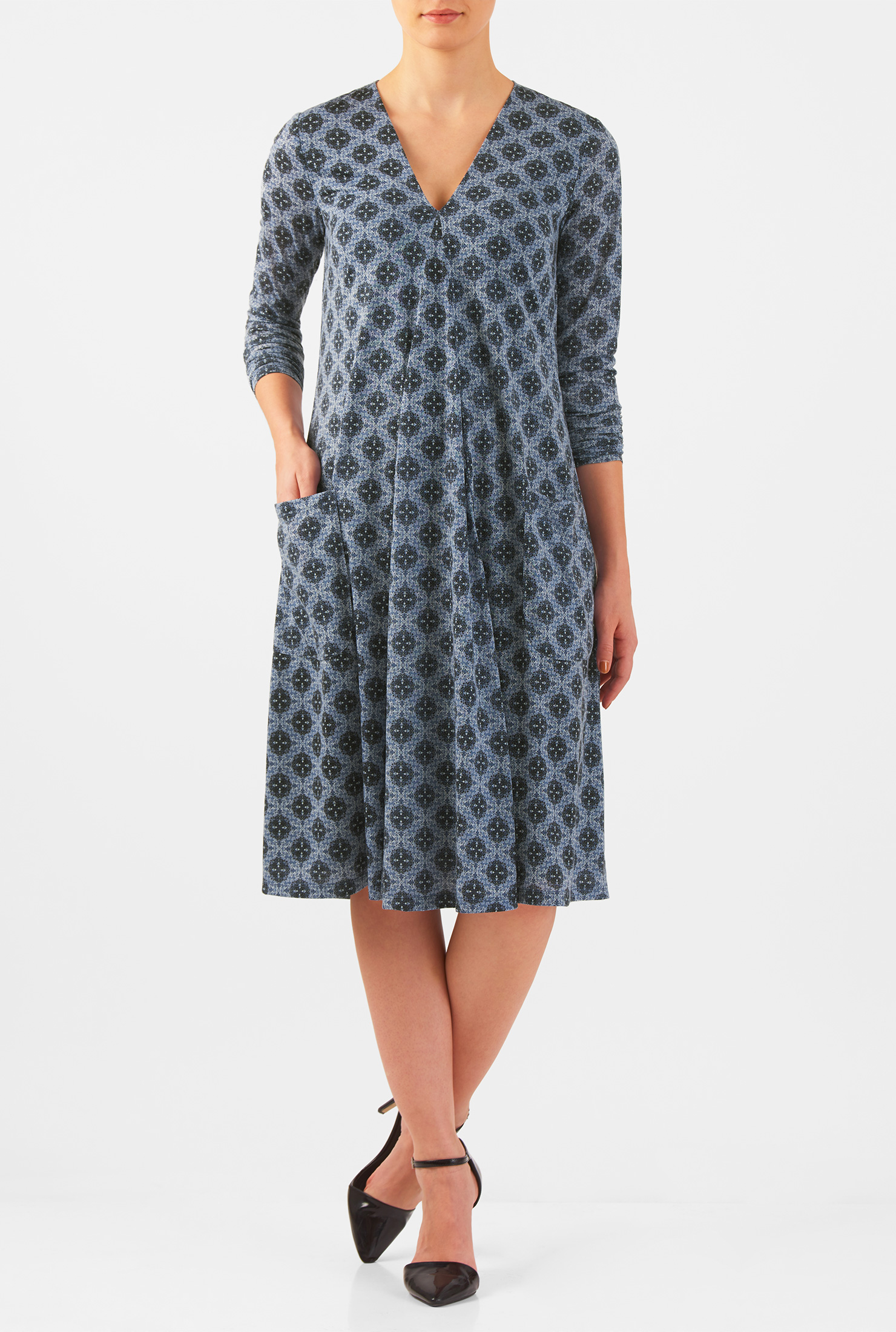 Shop Tile print trapeze hem jersey knit dress | eShakti