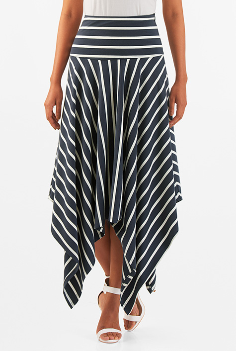 Shop Asymmetric hem stripe jersey knit skirt | eShakti