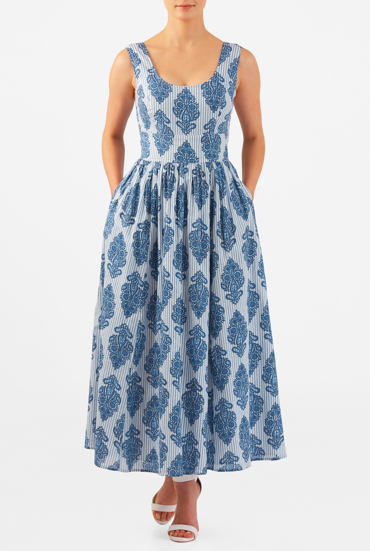 Shop Graphic floral stripe print cotton dress | eShakti