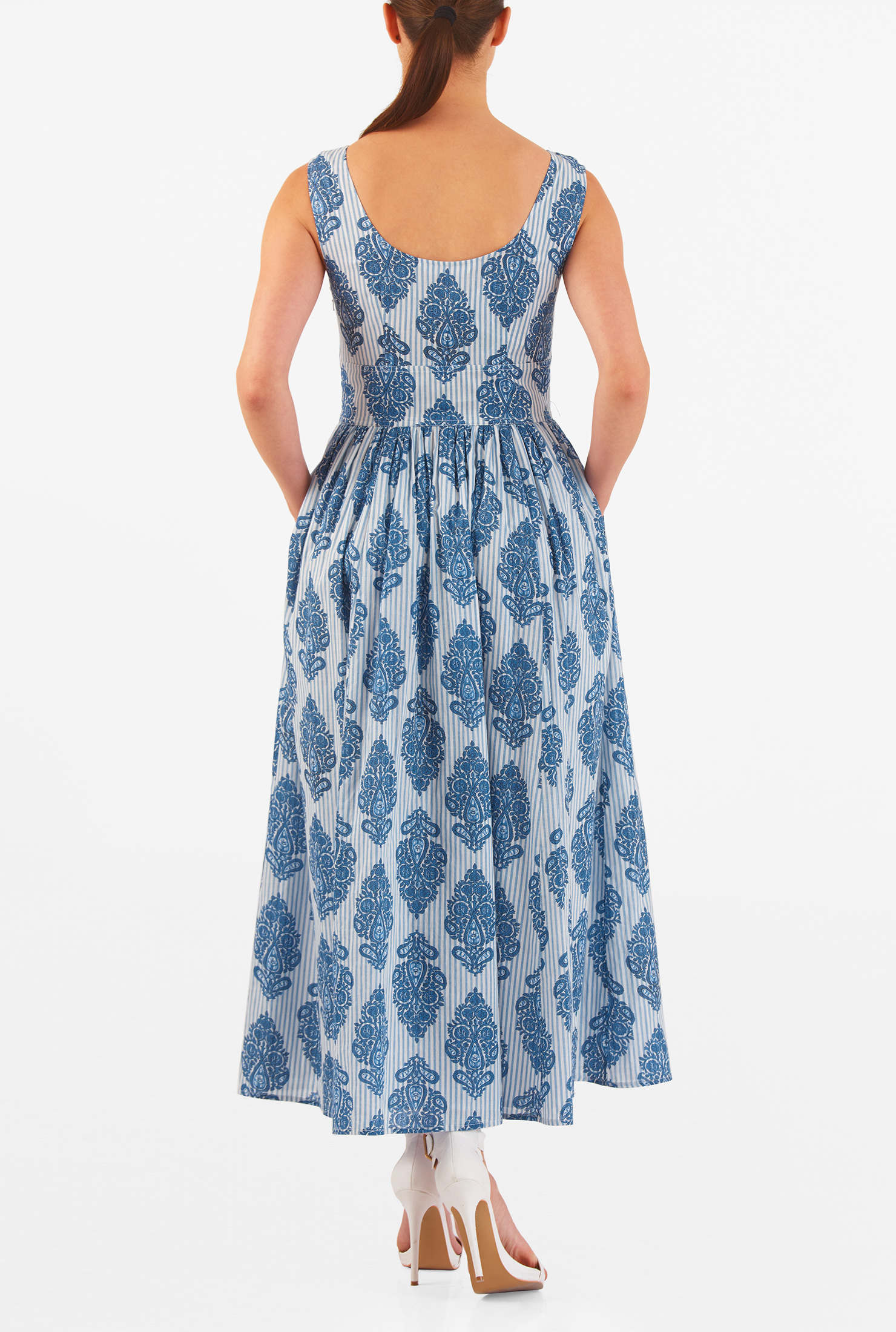 Shop Graphic floral stripe print cotton dress | eShakti