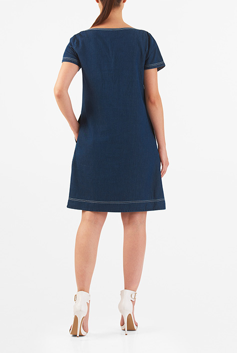 Shop Deep indigo cotton denim shift dress | eShakti