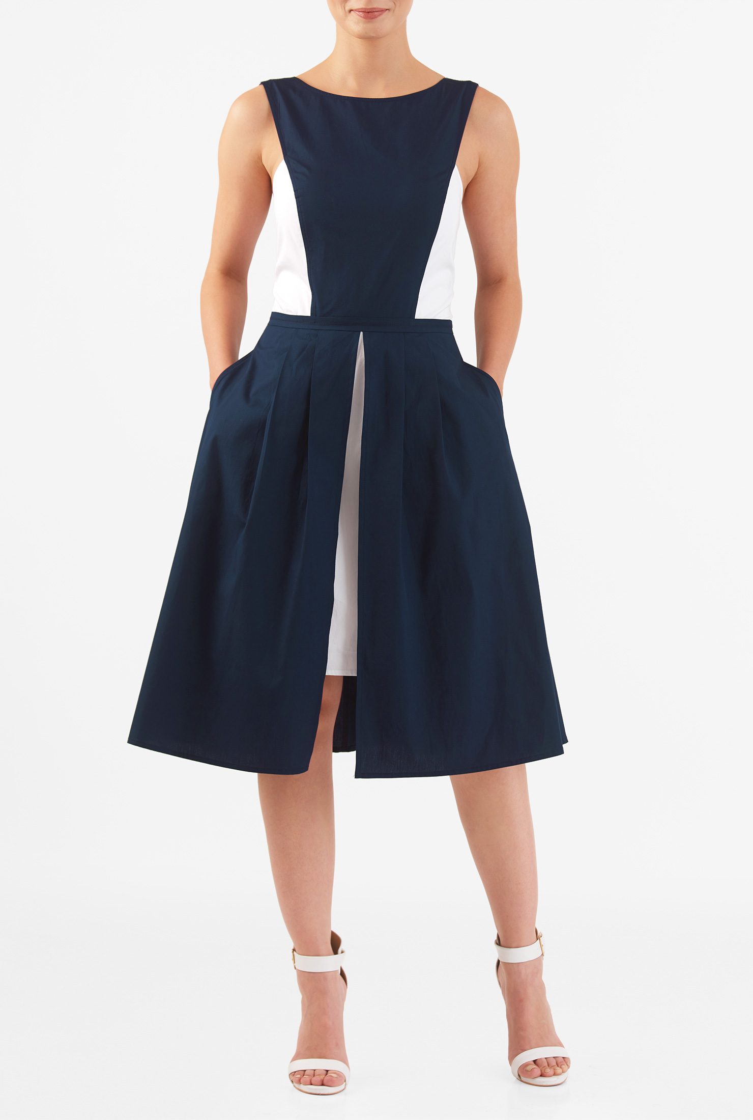 Shop Colorblock cotton poplin front vent dress | eShakti