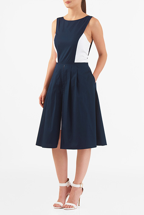 Shop Colorblock cotton poplin front vent dress | eShakti