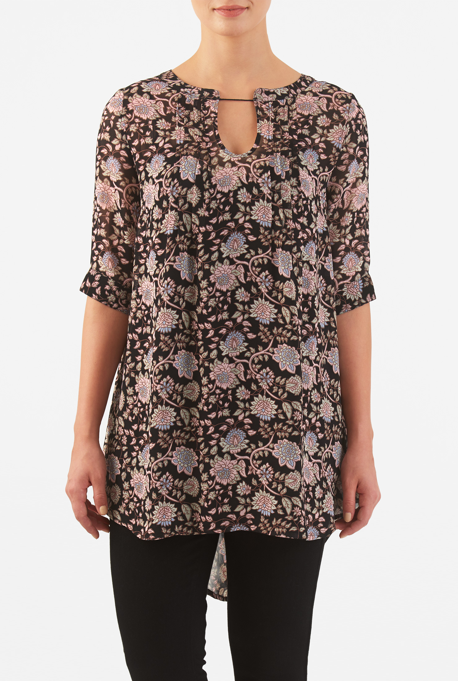 Shop Floral print georgette keyhole tunic | eShakti