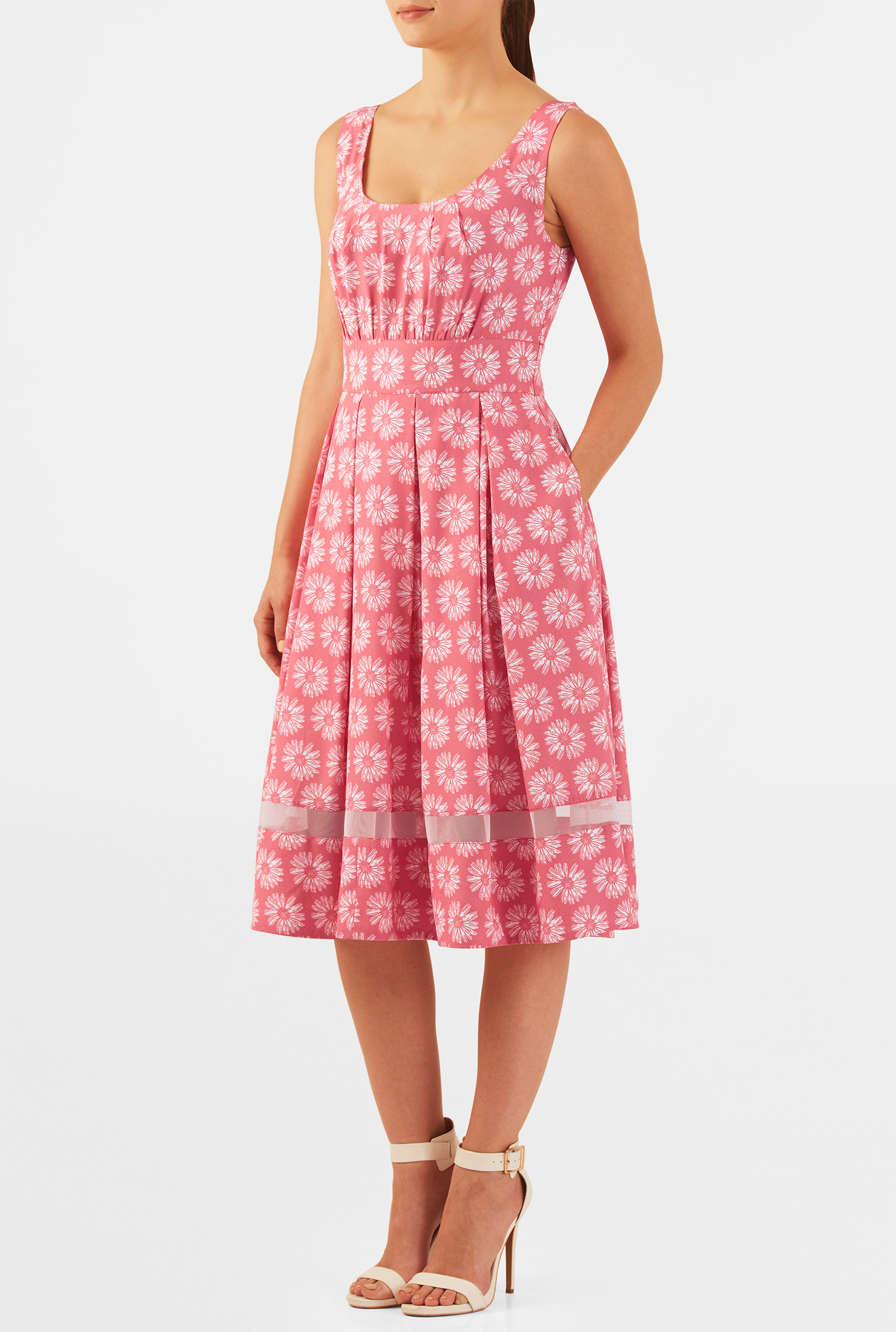 Shop Floral print crepe tulle inset dress | eShakti