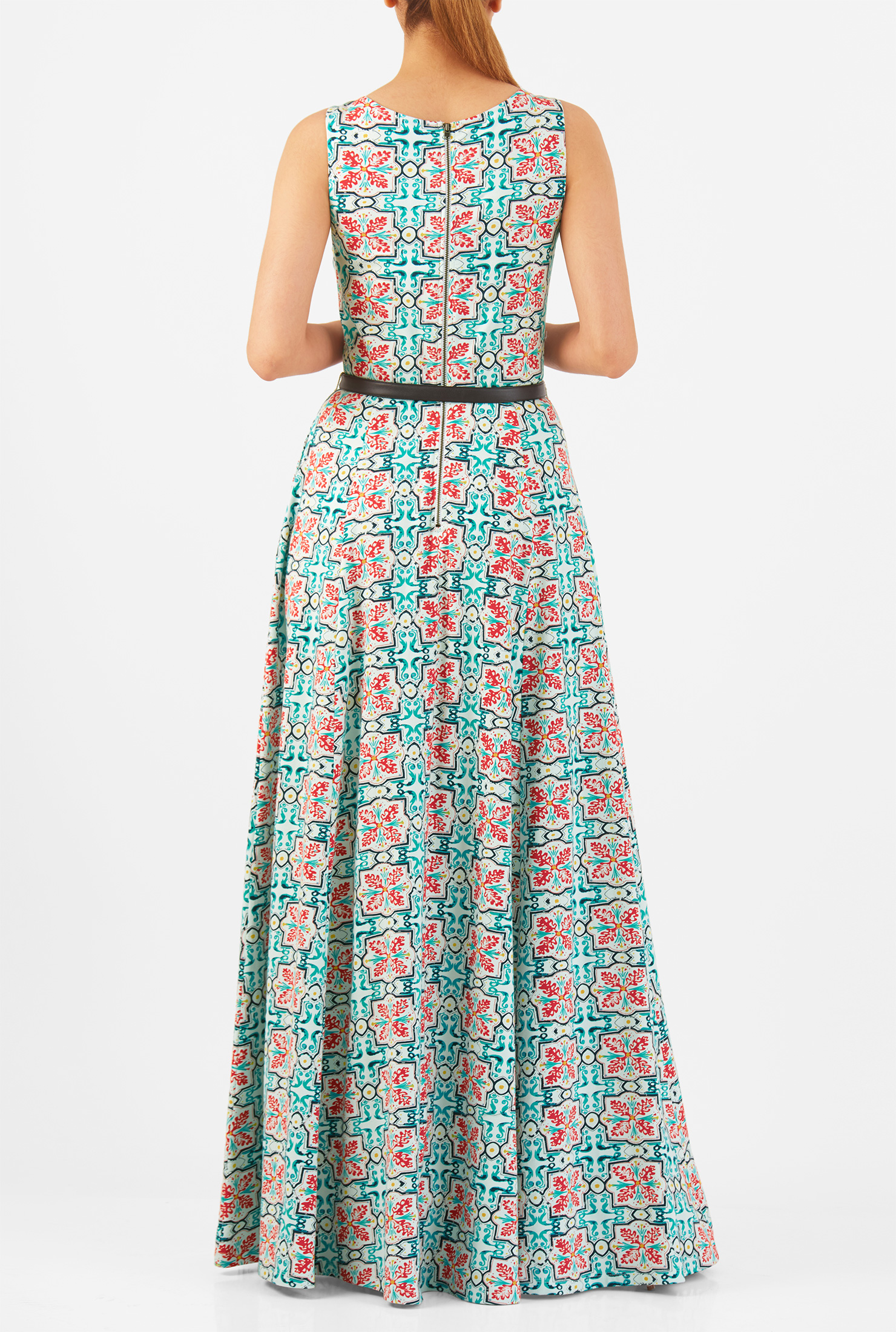 Shop Tile print belted cotton knit maxi dress | eShakti