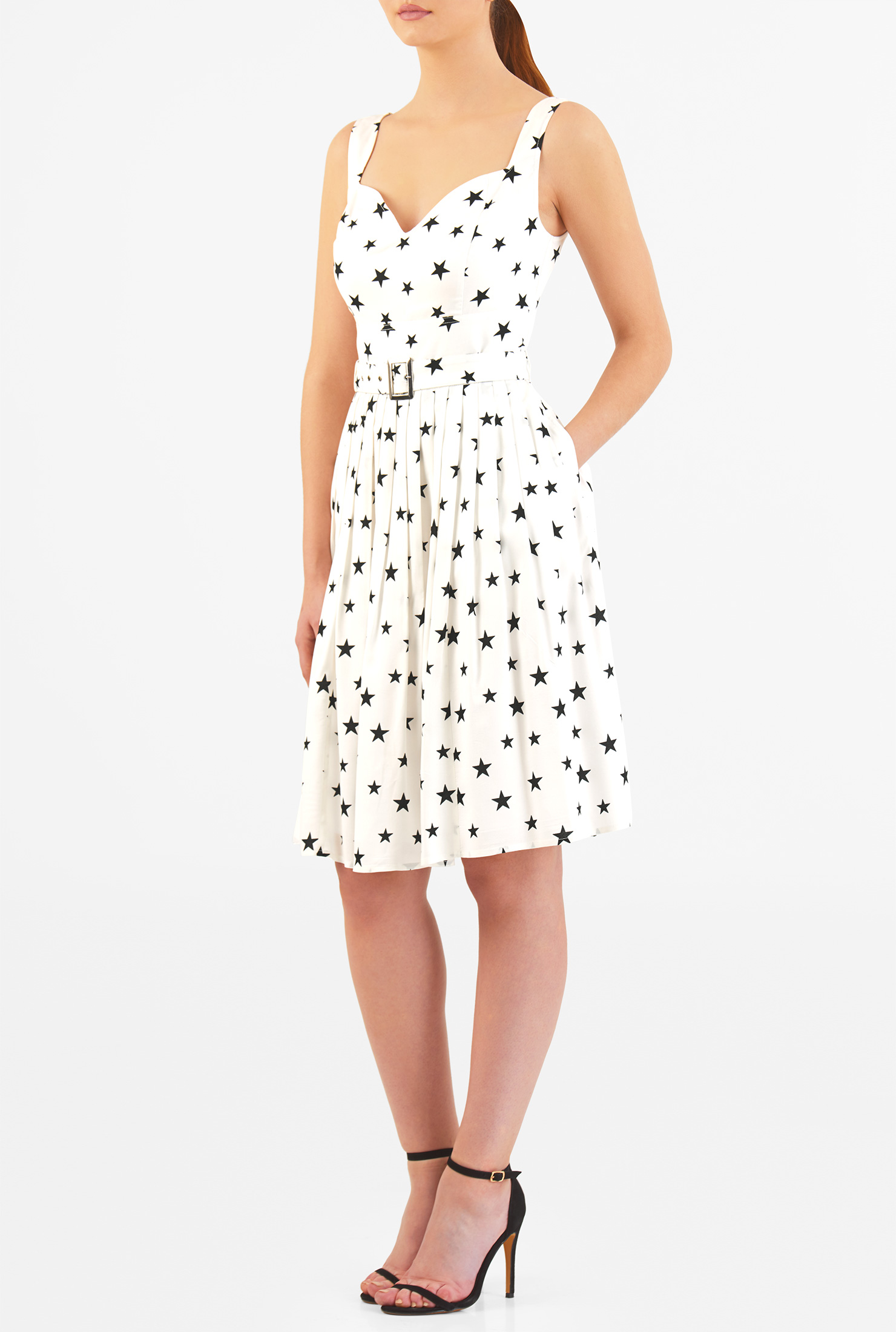 Shop Star print sweetheart belted dress | eShakti