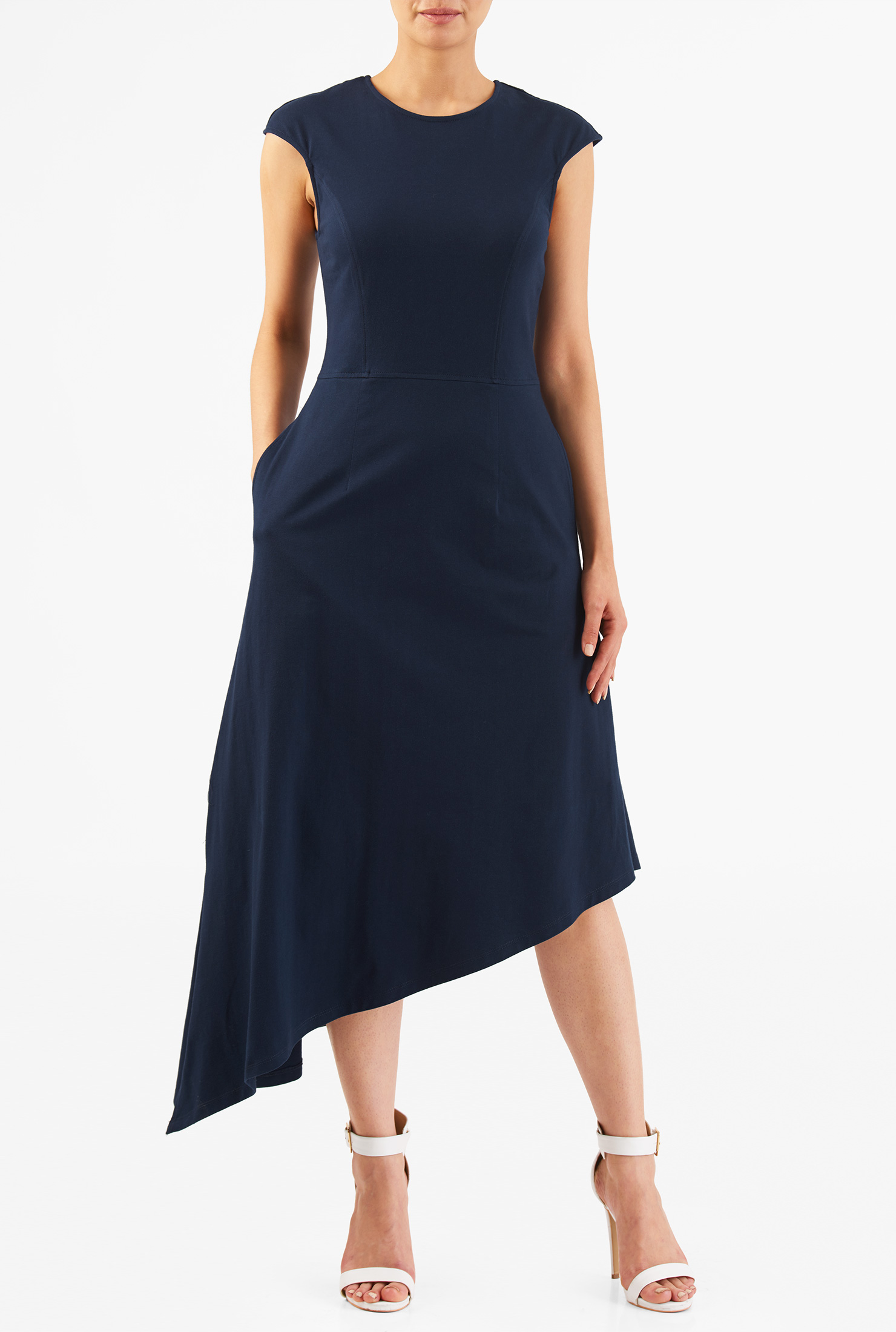 Shop Asymmetric hem cotton knit A-line dress | eShakti