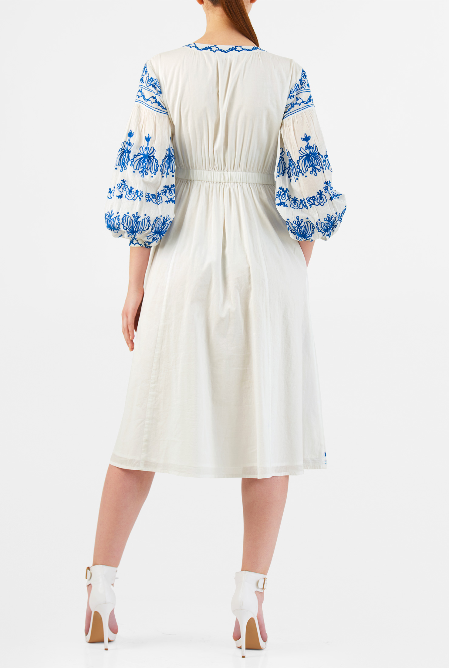 Shop Embellished blouson sleeve cotton voile dress | eShakti