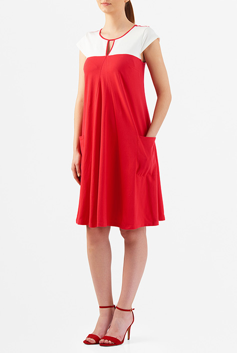 Shop Colorblock yoke cotton knit shift dress | eShakti