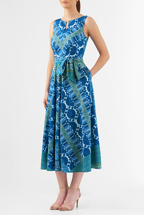 Shop Tile print crepe midi dress | eShakti