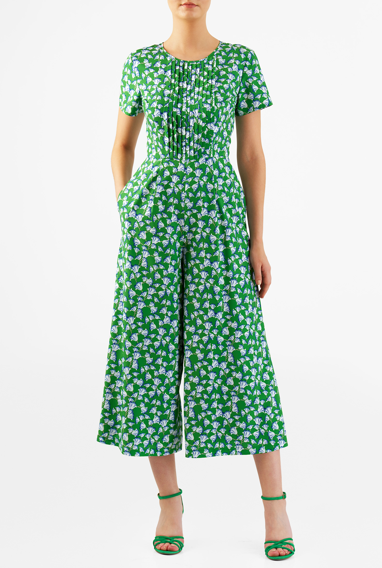 Shop Pleat front floral print crepe jumpsuit | eShakti