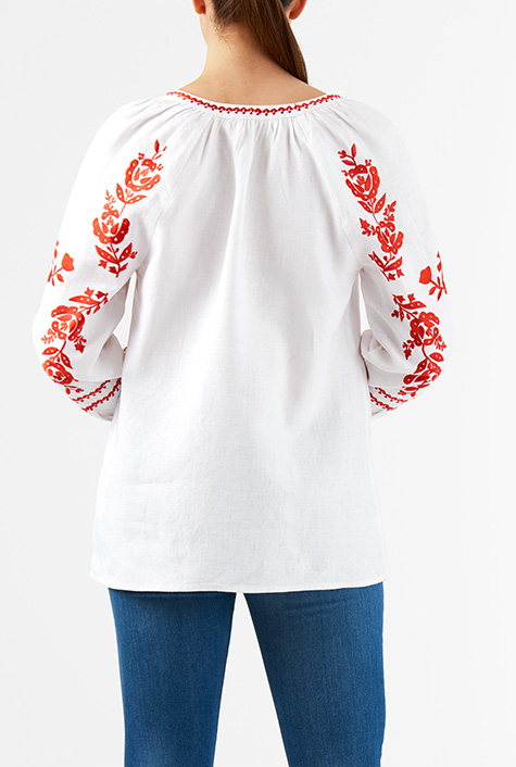 Shop Floral embellished split neck linen tunic | eShakti