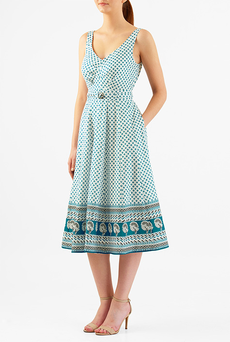 Shop Tile print belted cotton dress | eShakti