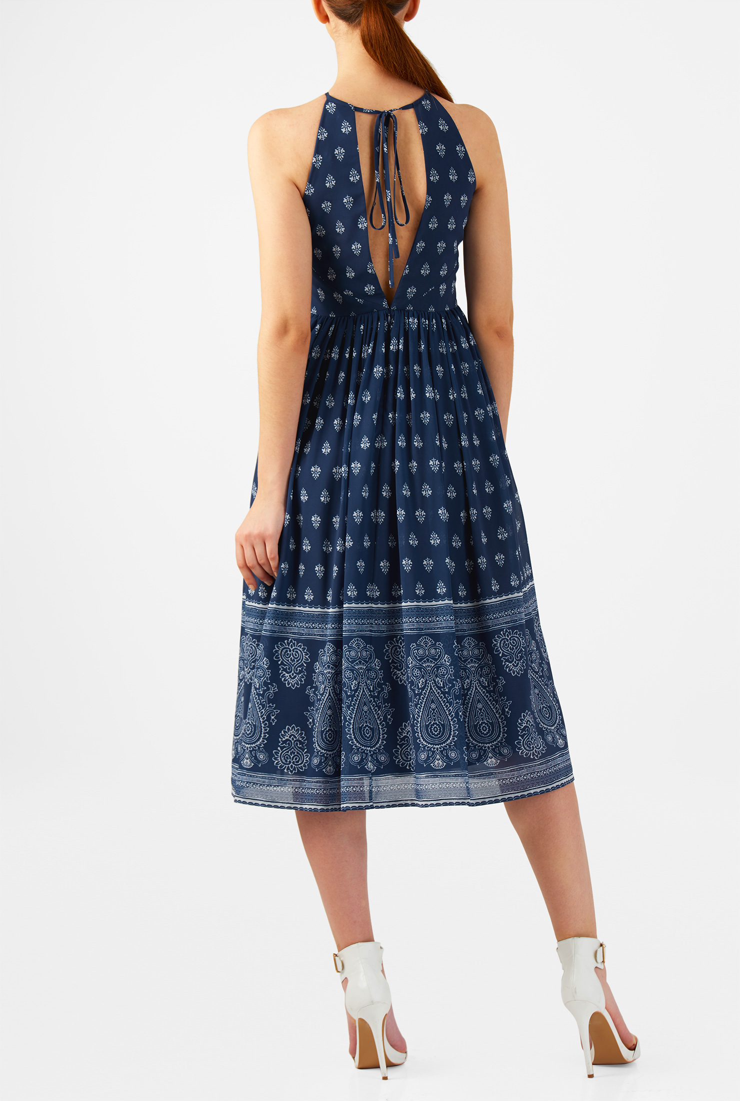 Shop Paisley print georgette halterneck dress | eShakti