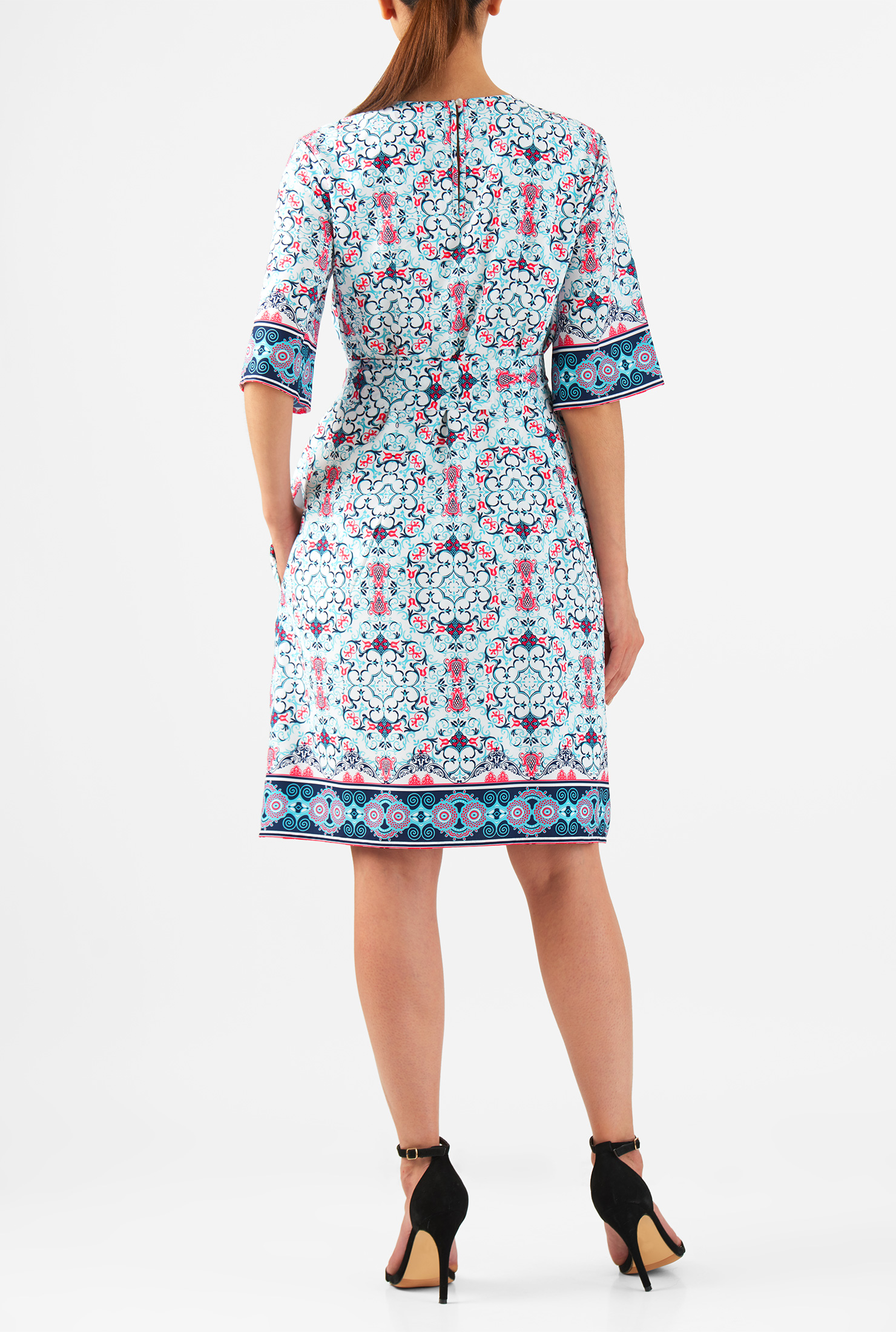 Shop Tile print crepe sash tie shift dress | eShakti