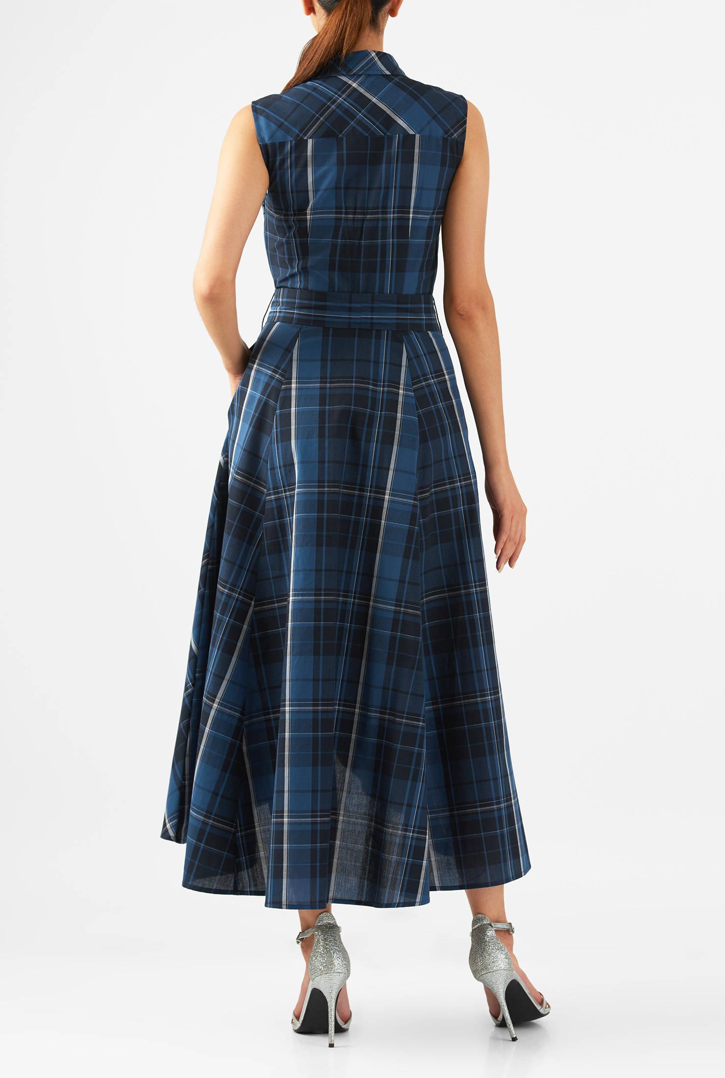 Shop Cotton check high-low hem dress | eShakti