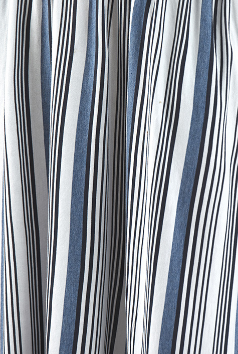 Shop Ruched waist stripe cotton knit midi dress | eShakti