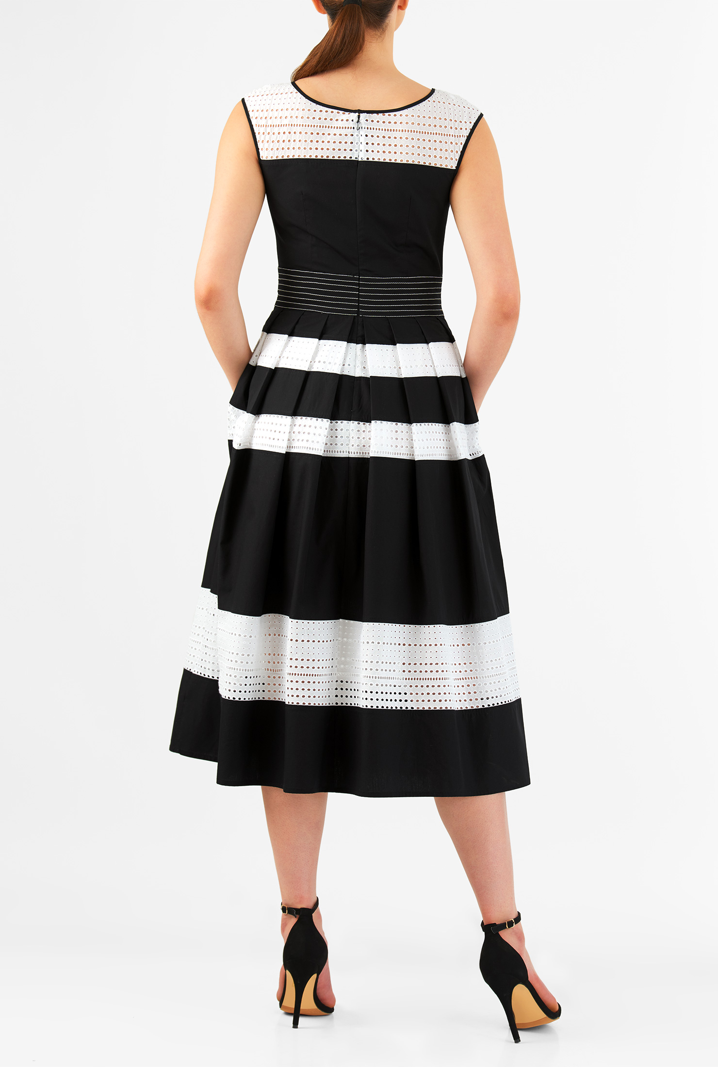 Shop Eyelet cotton banded stripe poplin dress | eShakti