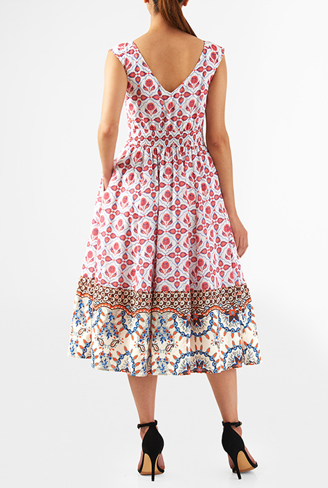 Shop Floral tile print cotton cambric midi dress | eShakti