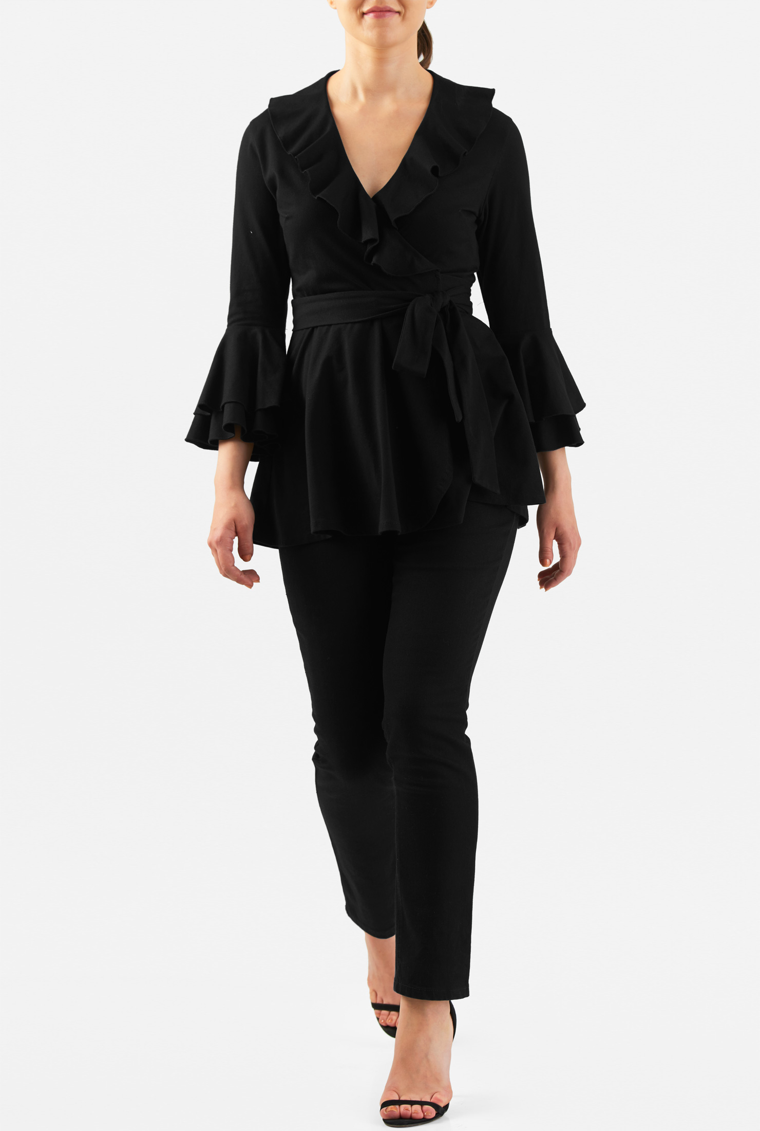 Shop Ruffle cotton knit wrap top | eShakti