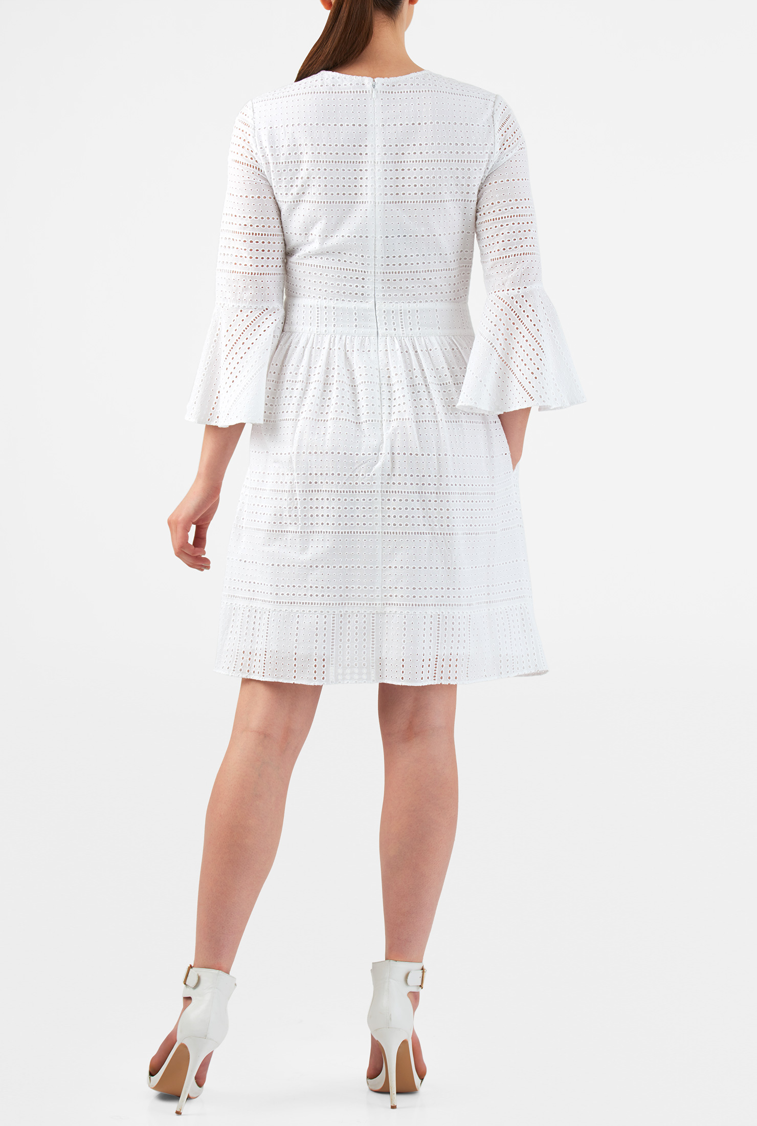 Shop Flounce cuff eyelet cotton dress | eShakti