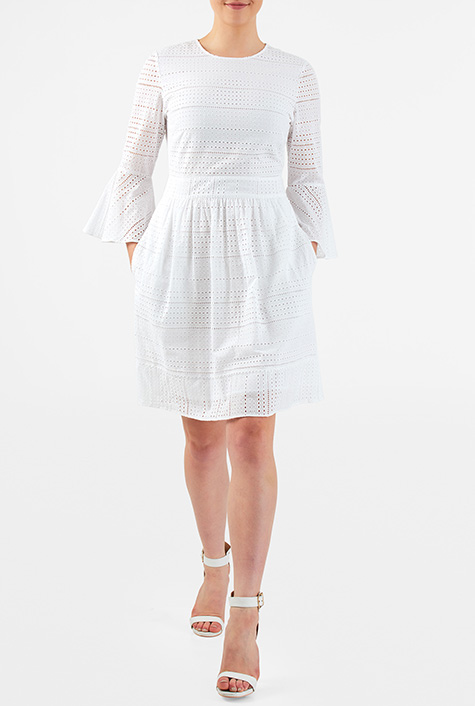 Shop Flounce cuff eyelet cotton dress | eShakti