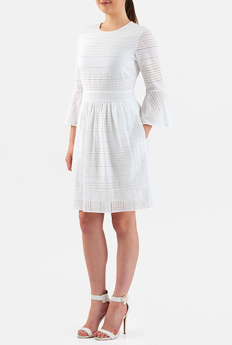 Shop Flounce cuff eyelet cotton dress | eShakti