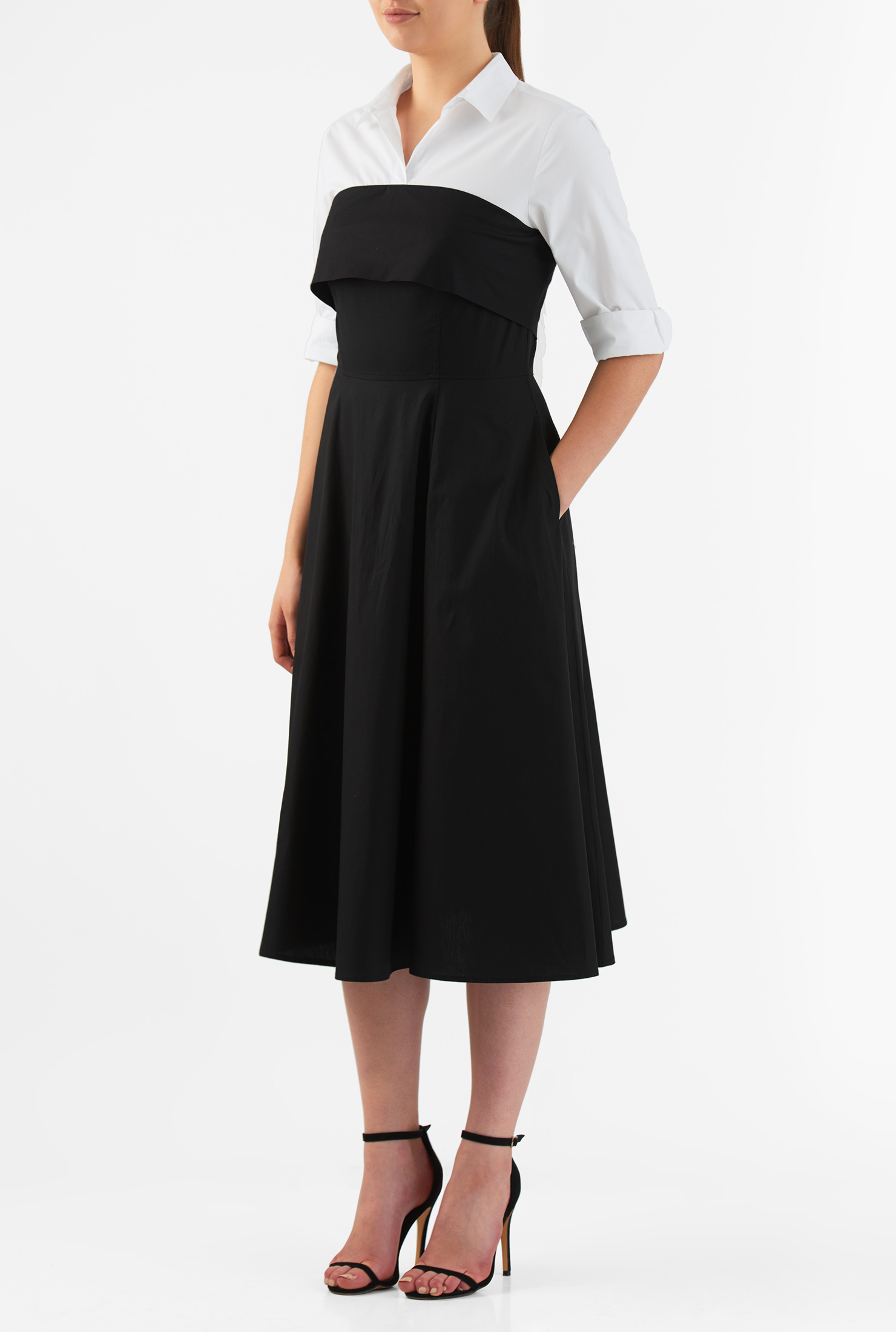 Shop Colorblock cotton poplin shirtdress | eShakti